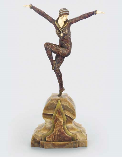 D.H.CHIPARUS , 'DANCER OF KAPURTHALA' A SILVERED AND COLD-PAINTED ...