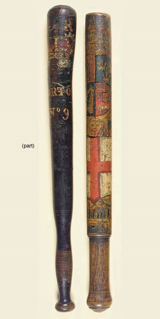 FIVE PAINTED WOOD TRUNCHEONS , 19TH CENTURY | Christie's
