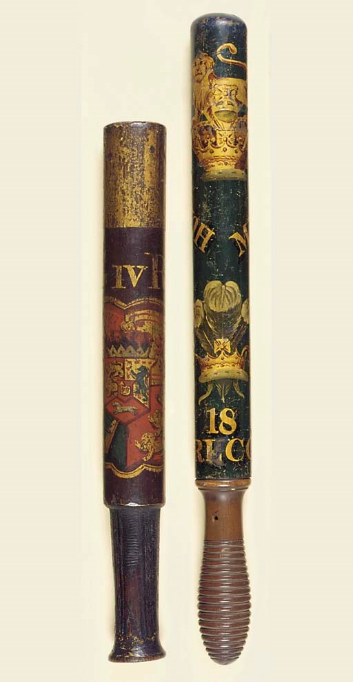 TWO PAINTED WOOD TRUNCHEONS , EARLY 19TH CENTURY | Christie's