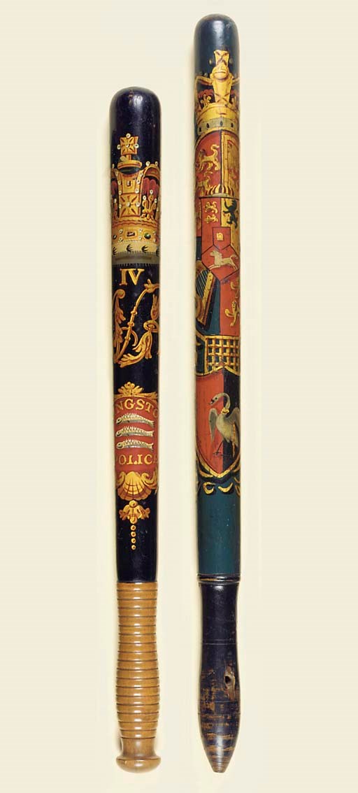 TWO PAINTED WOOD TRUNCHEONS , 19TH CENTURY | Christie's