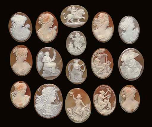 A GROUP OF SIXTEEN ITALIAN CARVED SHELL CAMEOS , 19TH CENTURY | Christie's
