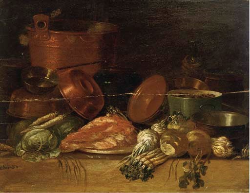 Follower of Pieter van Steenwyck , Copper pots and pans, onions ...