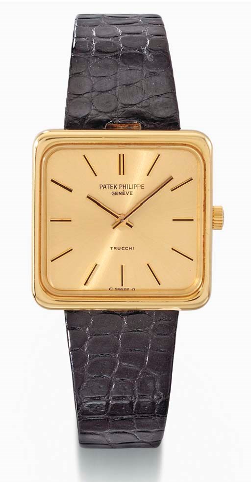 Patek Philippe. An 18K gold square wristwatch , SIGNED PATEK PHILIPPE ...