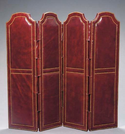 A FOUR-PANEL LEATHER-UPHOLSTERED FLOOR SCREEN, , 20TH CENTURY | Christie's