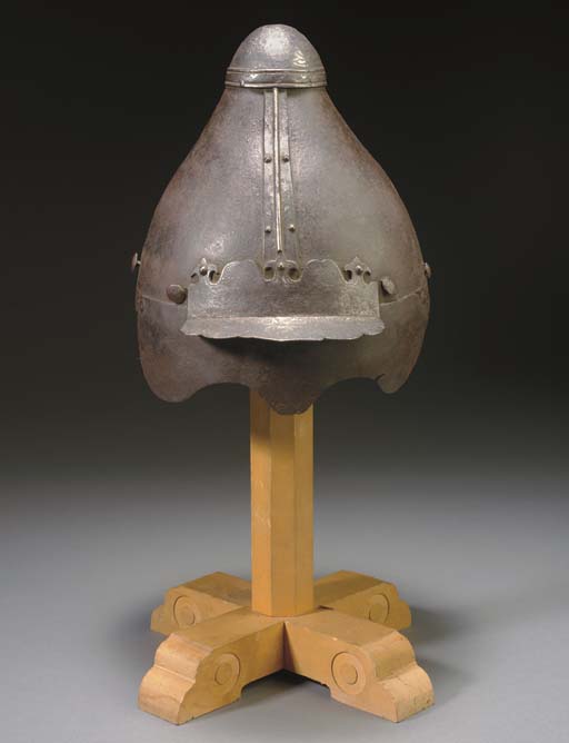 An Iron Helmet with Silver Inlays