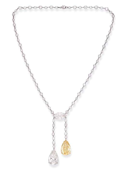 A DIAMOND AND COLORED DIAMOND LAVALIER NECKLACE | Christie's
