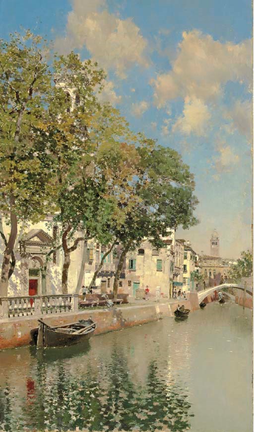 Martin Rico y Ortega (Spanish, 1833-1908) , Gondolas on a Canal, Venice ...