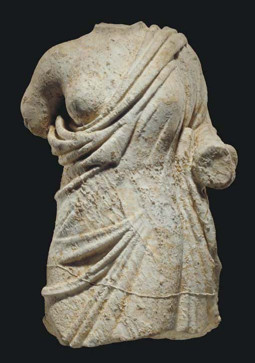 A ROMAN MARBLE DRAPED FEMALE TORSO