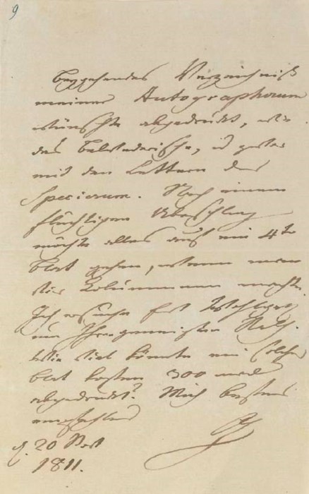 GOETHE. Johann Wolfgang von (1749-1832). Letter signed "G" [to the ...