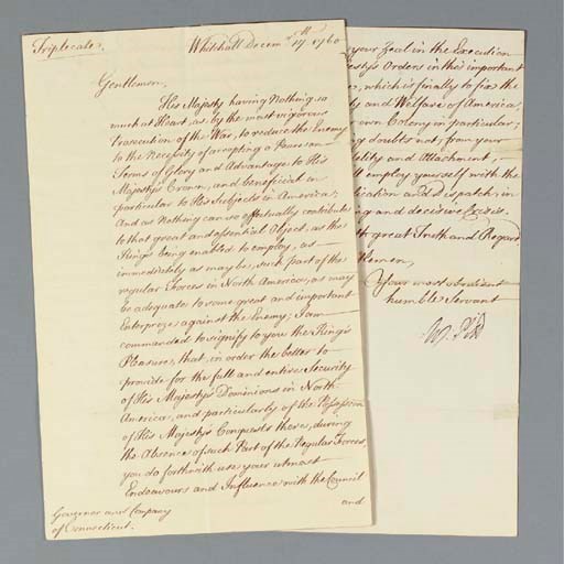 PITT, William, The Elder (1708-1778). Letter signed ("W Pitt") as Prime ...