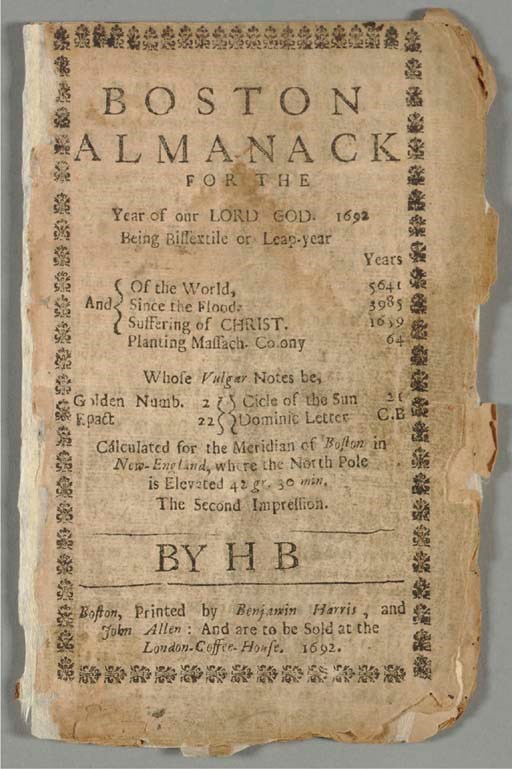 HARRIS, Benjamin (d. ca. 1716). Boston Almanack for the Year of our ...