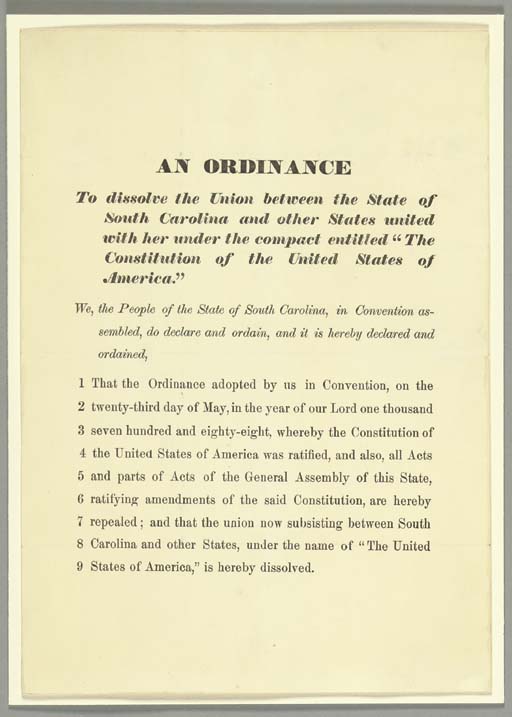 [CIVIL WAR - SOUTH CAROLINA ACT OF SECESSION]. Caption title: An ...