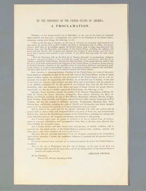 LINCOLN, Abraham (1809-1865). EMANCIPATION PROCLAMATION. By the ...