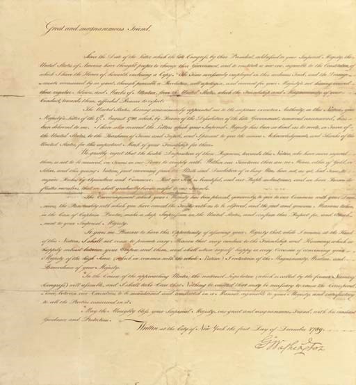 WASHINGTON, George. Letter signed ("Go. Washington") as President, to ...