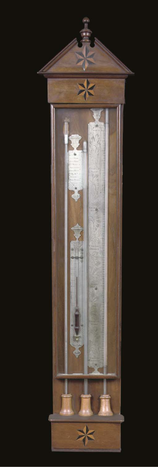 A DUTCH MAHOGANY AND MARQUETRY CISTERN BAROMETER