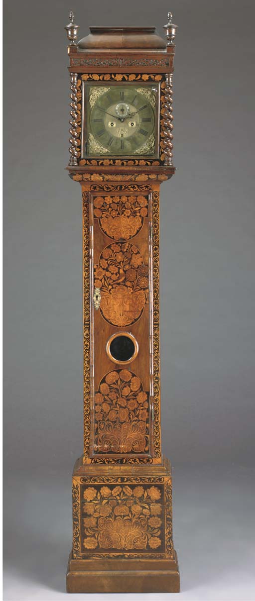AN ENGLISH FLORAL MARQUETRY LONGCASE CLOCK