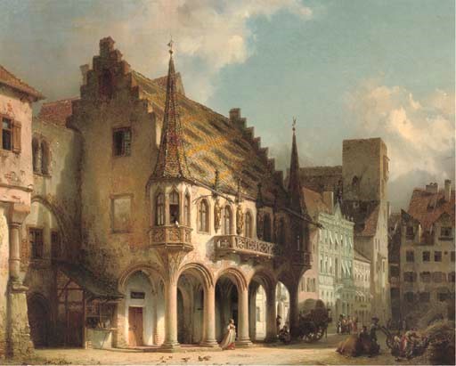 Michael Neher (German, 1798-1876) , Townsfolk on the Münsterplatz ...