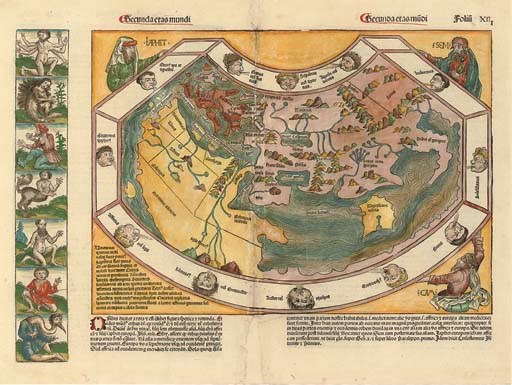 SCHEDEL, Hartmann (1440-1514). [Untitled Ptolemaic map.] Secunda etas Mundi. [Nuremberg: 1493].