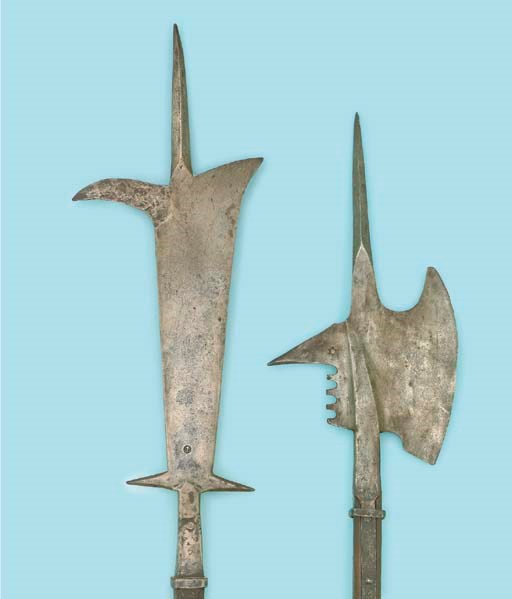 AN ITALIAN HALBERD IN MID-16TH-CENTURY STYLE; AND ANOTHER HALBERD IN ...