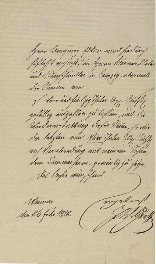 GOETHE, Johann Wolfgang von (1749-1832). Letter signed ('J.W. v. Goethe ...