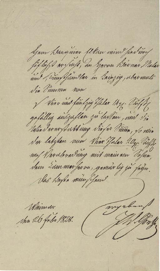 GOETHE, Johann Wolfgang von (1749-1832). Letter signed ('J.W. v. Goethe ...