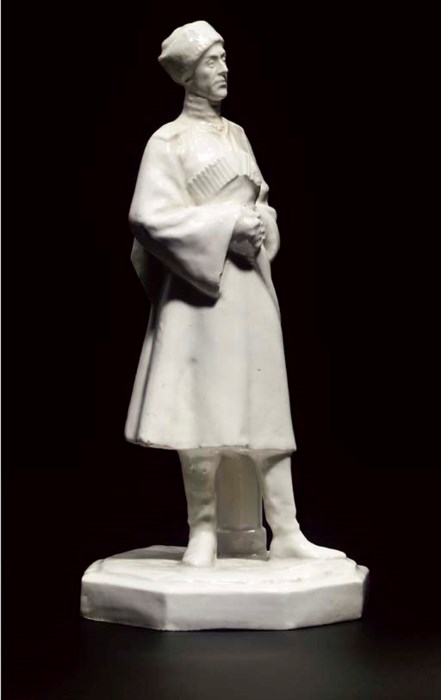 A glazed faience figure of General Peter Wrangel , INDISTINCTLY SIGNED ...