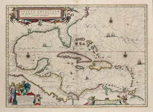 BLAEU, Willem (1571-1638). Insulae Americanae in oceano septentrionali, cum Terris adiacentibus ...
