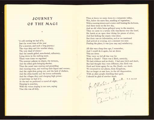ELIOT, T. S. (1888-1965). Journey of the Magi. London: Faber & Gwyer ...