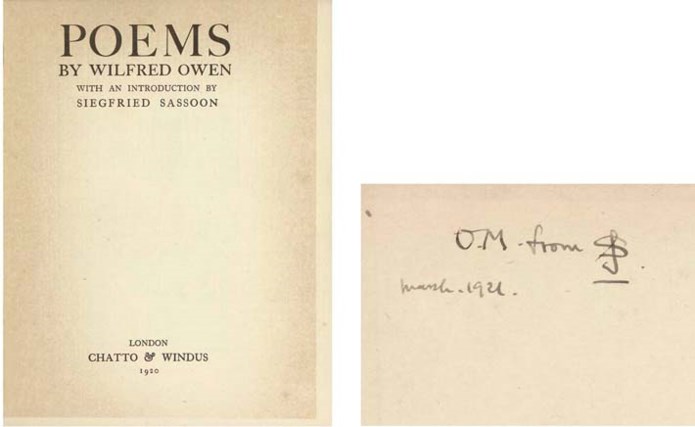 OWEN, Wilfred (1893-1918). Poems. Introduction by Siegfried Sassoon. London: Chatto & Windus ...