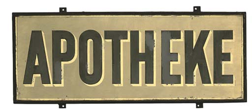 Two glass German-langauage pharmacy shop signs,