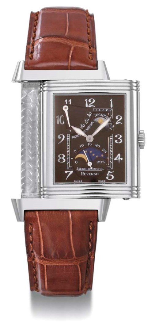 Jaeger-LeCoultre. A fine 18K white gold Reverso wristwatch with up and ...