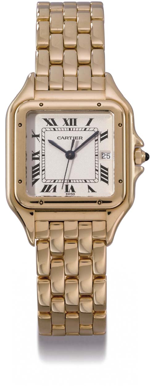 Cartier. A fine 18K gold square wristwatch with sweep centre seconds ...