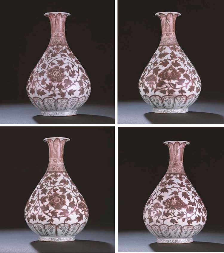 A MAGNIFICENT EARLY MING UNDERGLAZE COPPER-RED VASE, YUHUCHUNPING ...