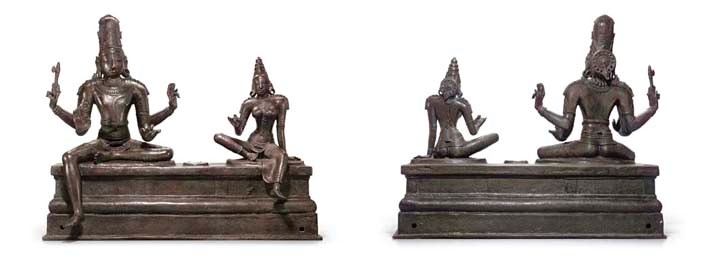 A Bronze group of Shiva and Parvati, Somaskanda , SOUTH INDIA, CHOLA ...