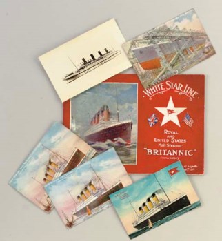 THE LAUNCHING BOOK FOR THE R.M.S. BRITANNIC WITH FIVE POSTCARDS , CIRCA ...