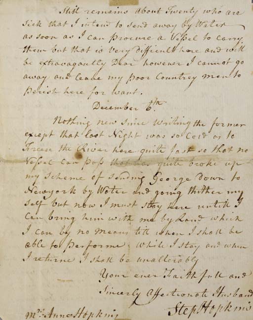 HOPKINS, Stephen (1707-1785), Signer (Rhode Island). Autograph letter ...