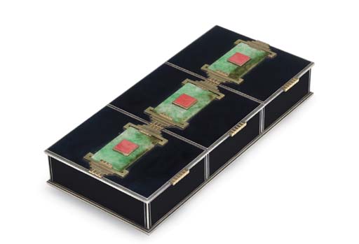 RAYMOND TEMPLIER (1891-1968) , A LACQUER AND COQUILLE-D'OEUF SILVER ...