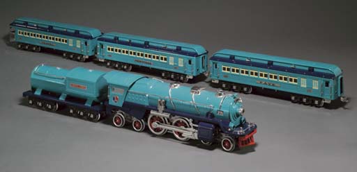 The Blue Comet 1-400-E 4-4-2 Steam Locomotive and Tender with Passenger ...