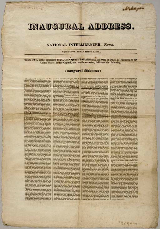 ADAMS, John Quincy (1767-1848), President. Inaugural Address. National ...
