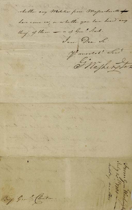 WASHINGTON, George. Letter signed ("G:o Washington"), to Gen. James ...