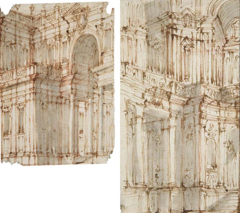 Attribué à Antonio Galli Bibiena (1700-1774) , Deux projets d ...