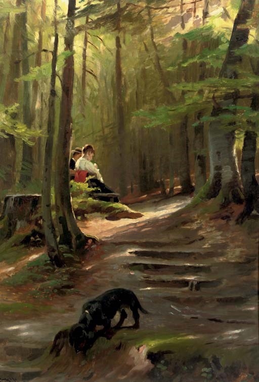 Karl Raupp (German, 1837-1918) , The nosy Dachshound: a sunny spot in ...