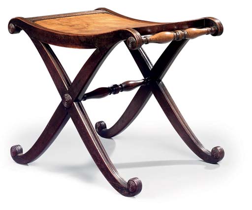 A REGENCY MAHOGANY X-FRAME STOOL