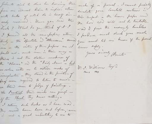 BRONTË, Charlotte (1816-1855). Autograph letter signed ('C. Bronte') to ...