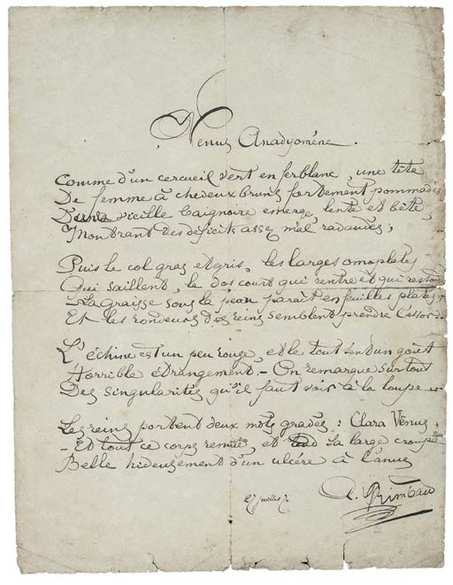 Rimbaud Jean Nicolas Arthur 1854 1891 Autograph Manuscript Signed
