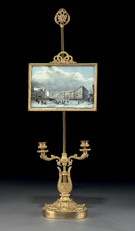 A RUSSIAN ORMOLU TWO-BRANCH MIRACLE LAMP