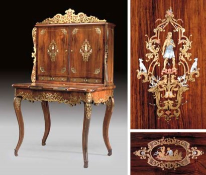 A SOUTH GERMAN CUT BRASS, PEWTER, MOTHER-OF-PEARL, IVORY AND ...