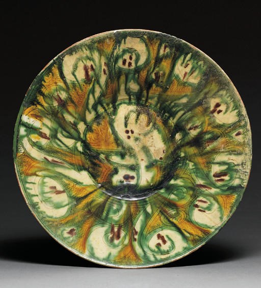 A LARGE SAMARKAND CONICAL POTTERY BOWL