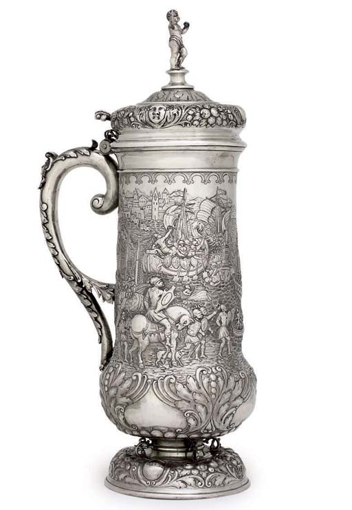 A LARGE GERMAN SILVER FLAGON