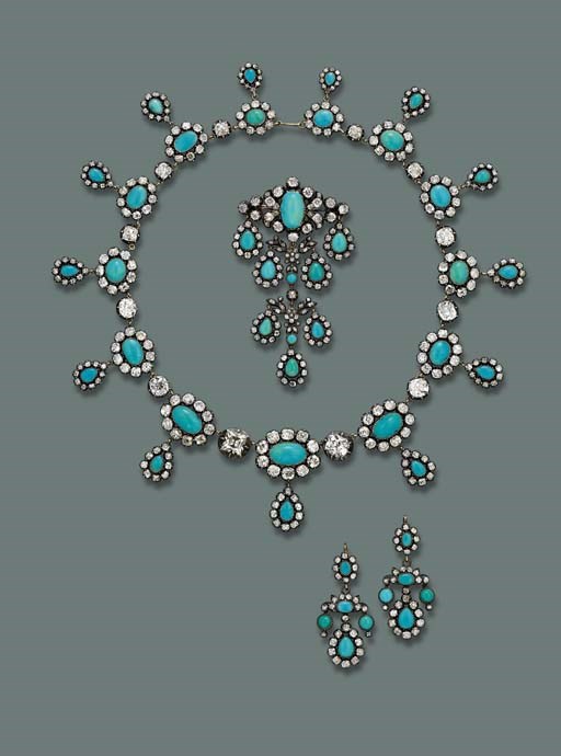 A FINE ANTIQUE TURQUOISE AND DIAMOND PARURE | Christie's